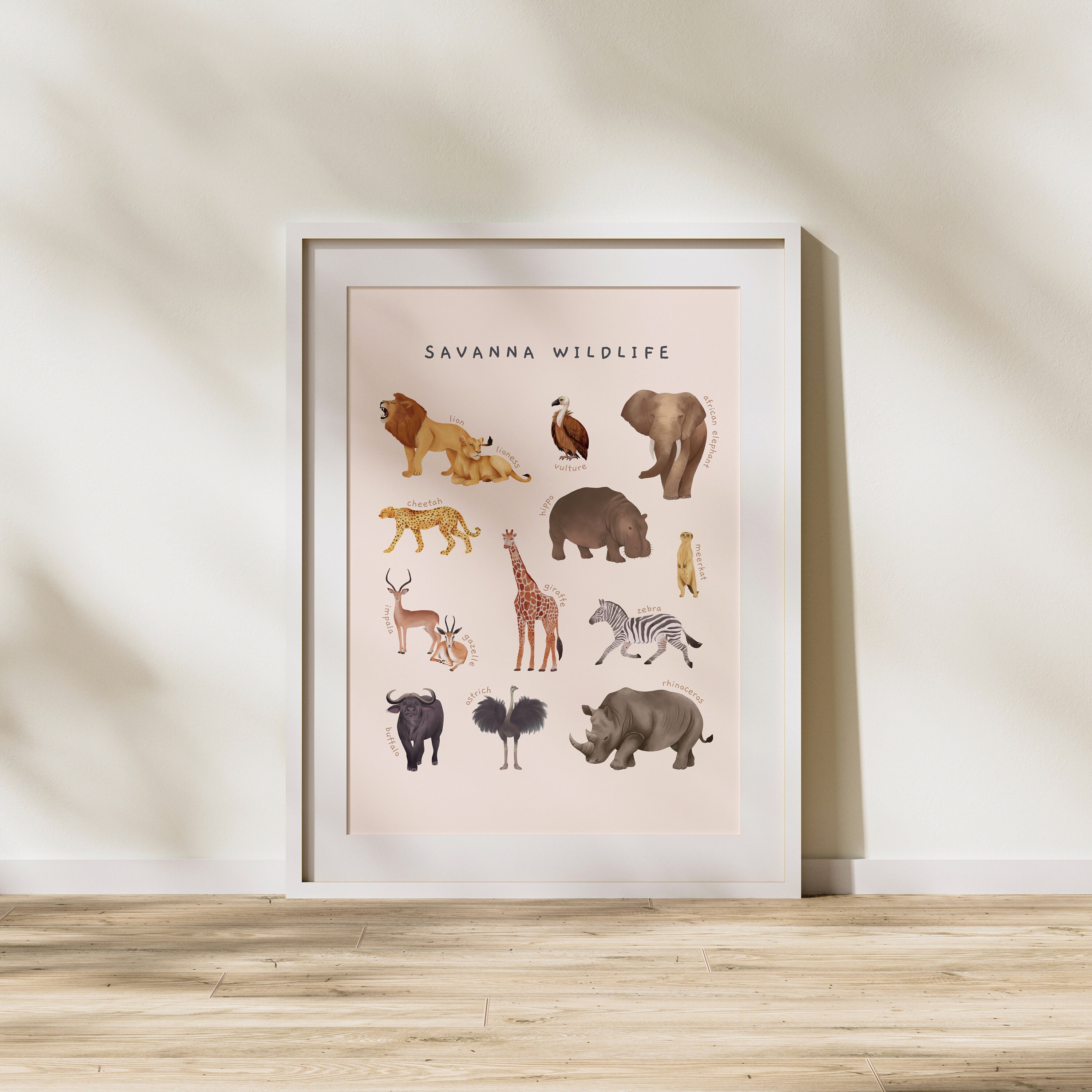 Savanna Animals Educational Poster Watercolor Illustrated African ...