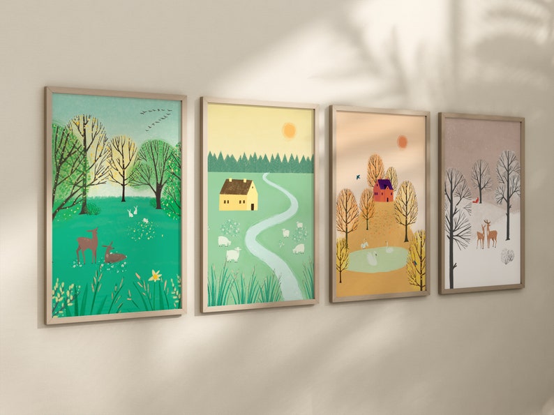 Four Seasons Wall Art Set Watercolor Nature Scenery Home - Etsy