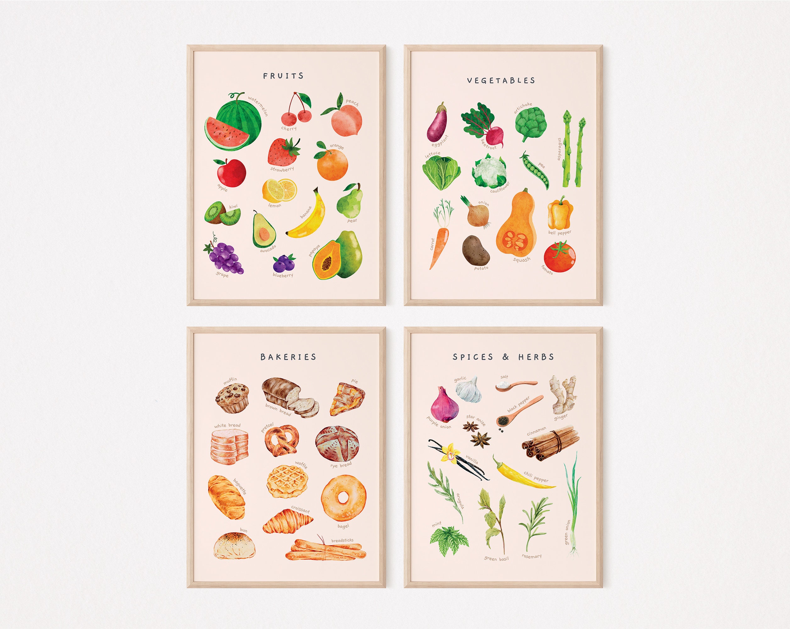 Food & Kitchen Educational Posters Set of 8 Printable Montessori ...