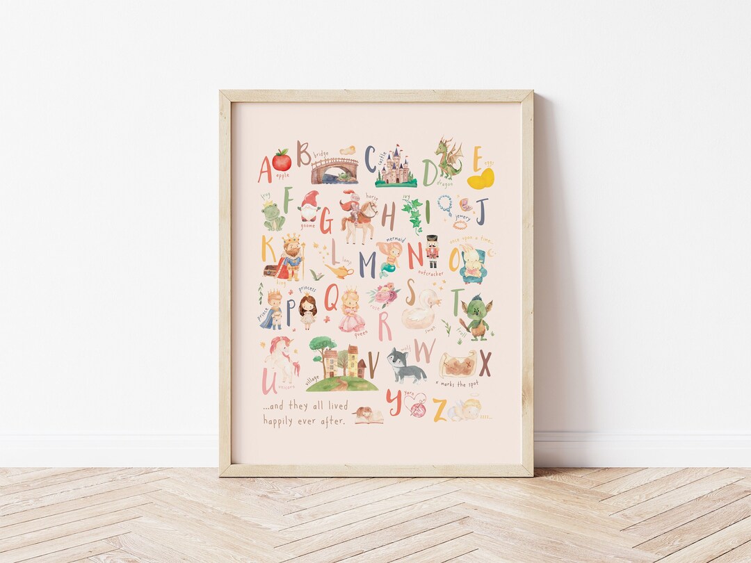 Fairy Tales Alphabets Educational Poster Pastel Watercolor ABC ...