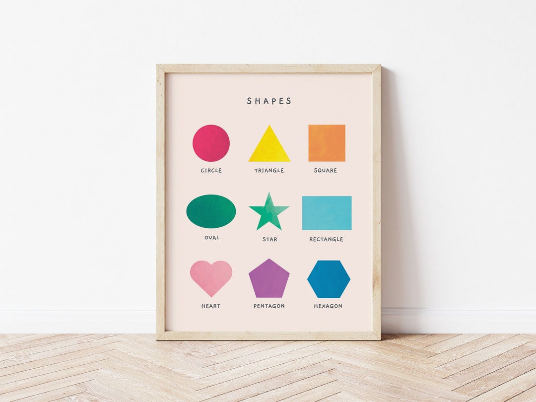 Basic Shapes Educational Poster Rainbow Watercolor Homeschool Printable ...
