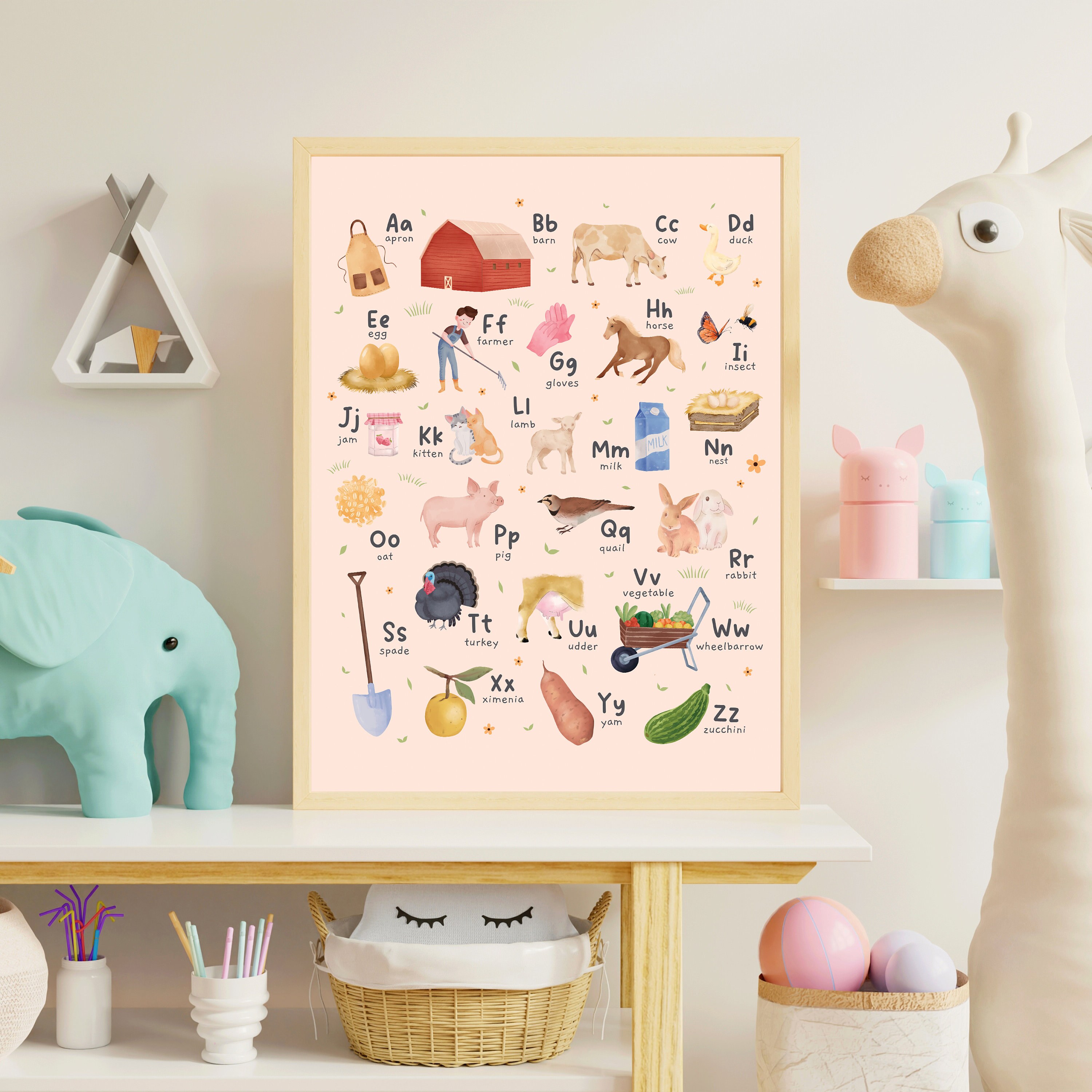 Farm Alphabets Numbers Educational Posters Set of 2 Illustrative ABC ...