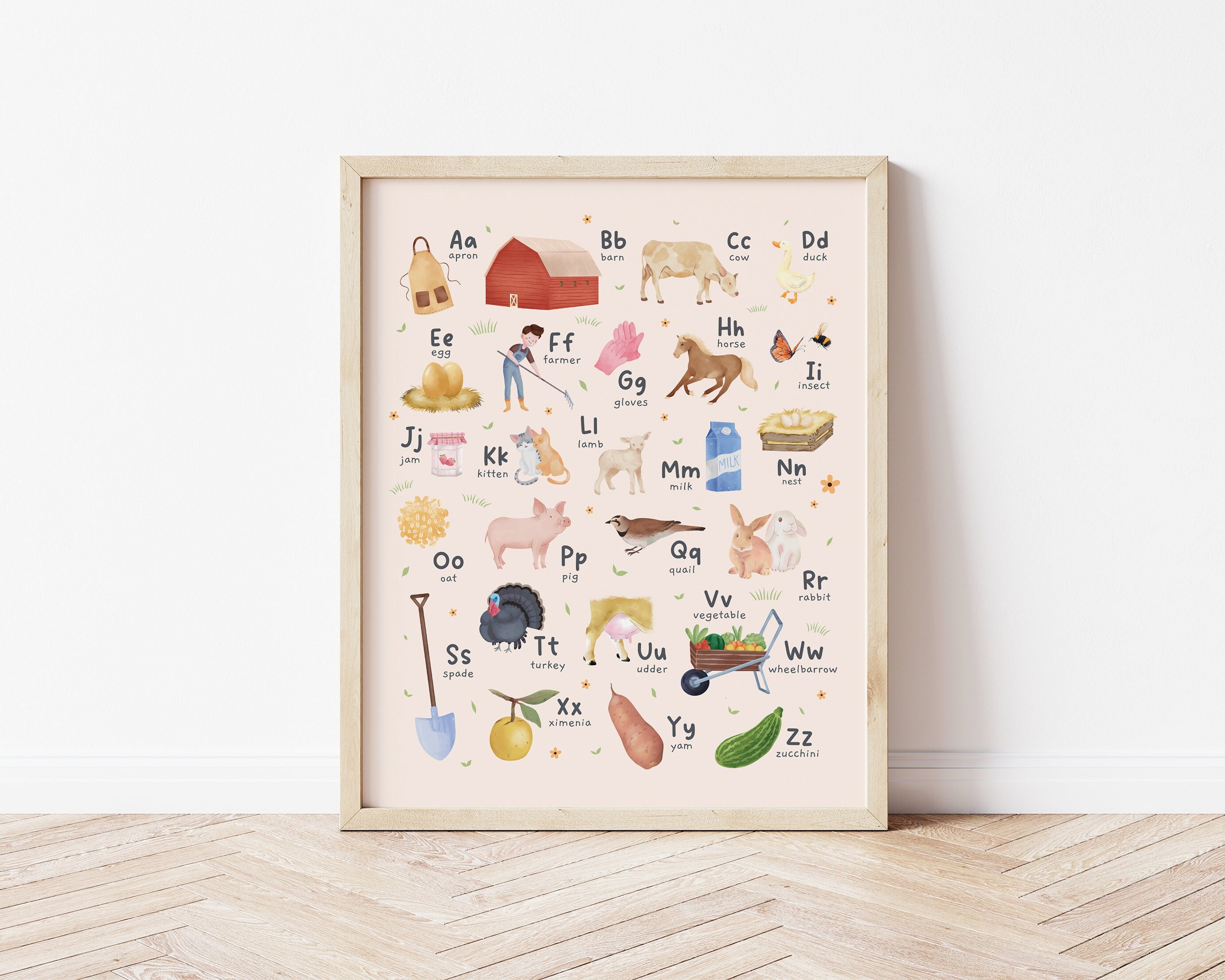 Farm Alphabets Educational Posters Illustrative Farmland ABC Print A-Z ...