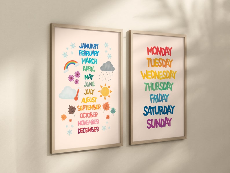 Weekdays Months & Seasons Educational Posters Set of 3 - Etsy