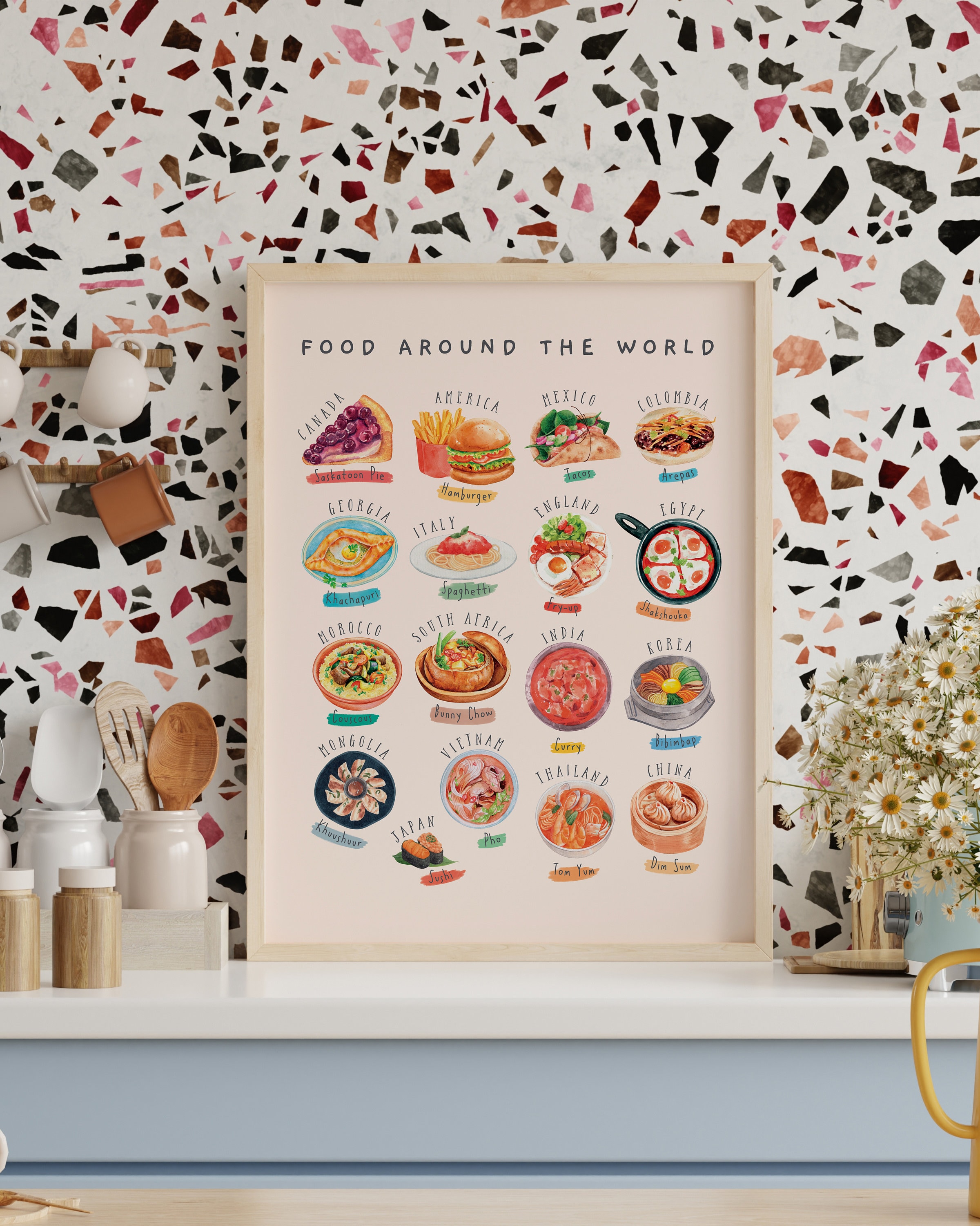 Food Around the World Educational Poster Watercolor Global Cuisines ...