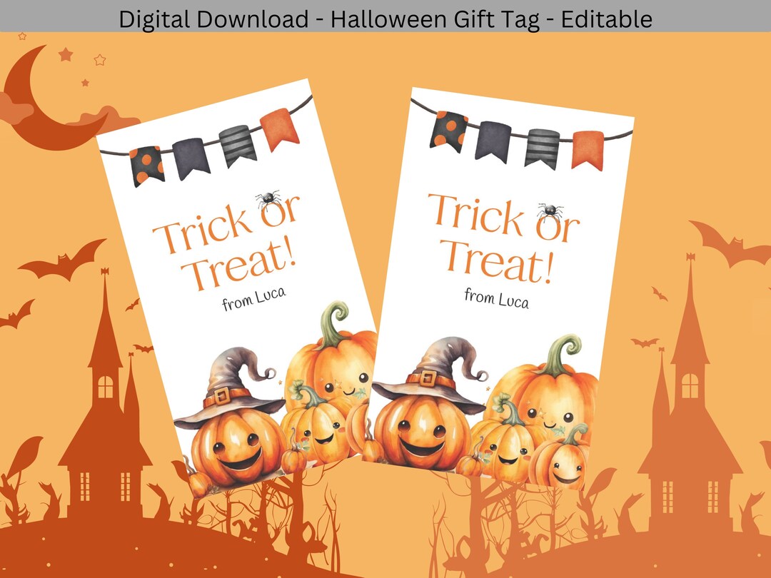 Halloween Gift Tag Printable Digital Download, Halloween Treat Tag ...