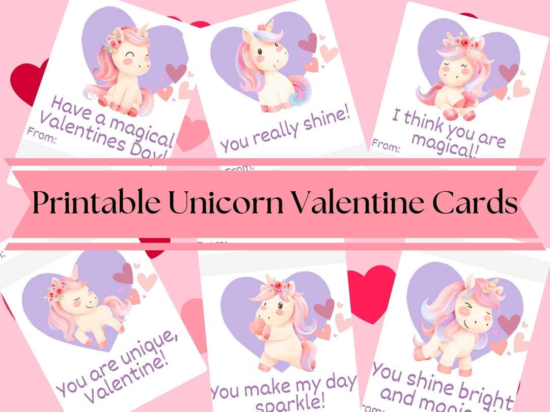 Printable Unicorn Valentine's Day Cards, Classroom Valentine's Day ...