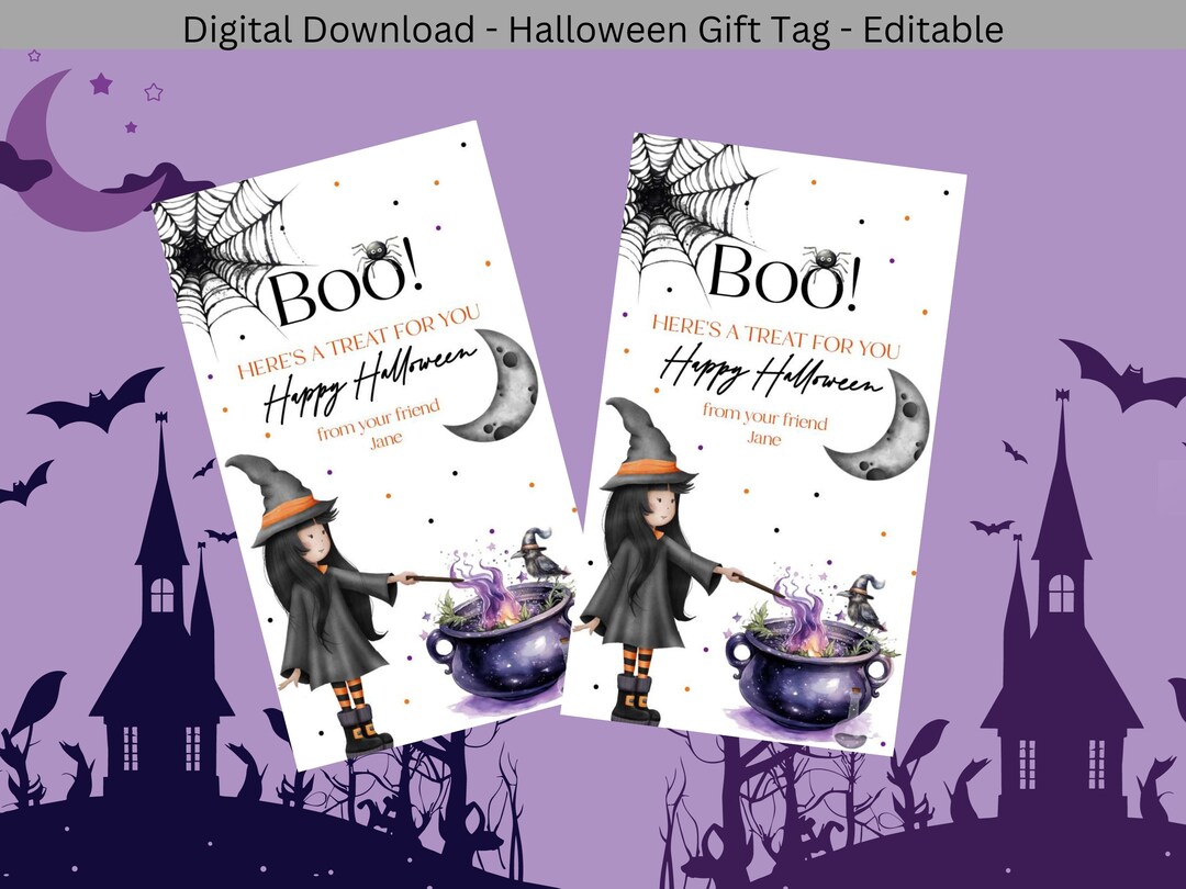 Halloween Gift Tag Printable Digital Download, Halloween Treat Tag ...