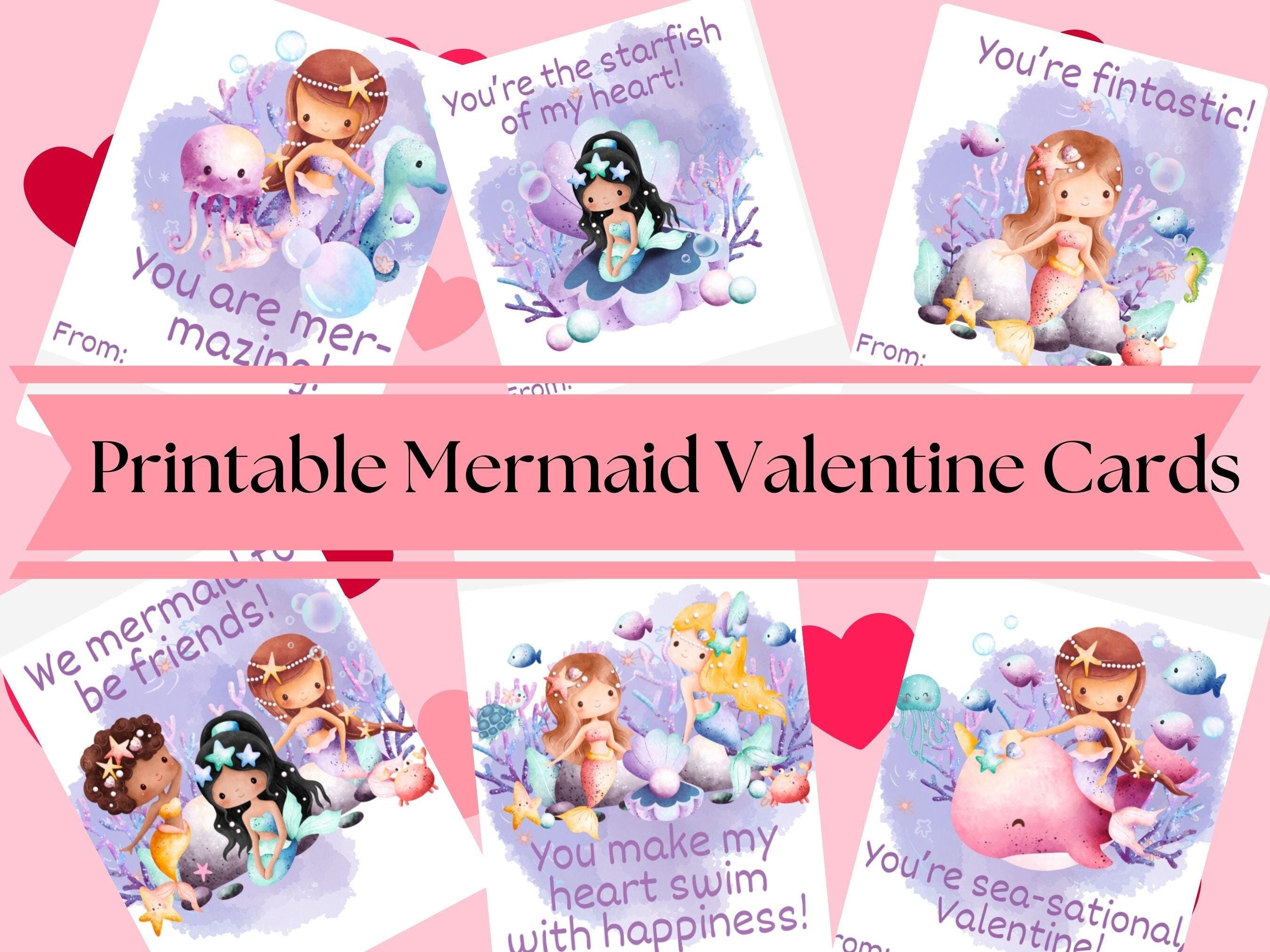 Printable Mermaid Valentine's Day Cards, Classroom Valentine's Day ...