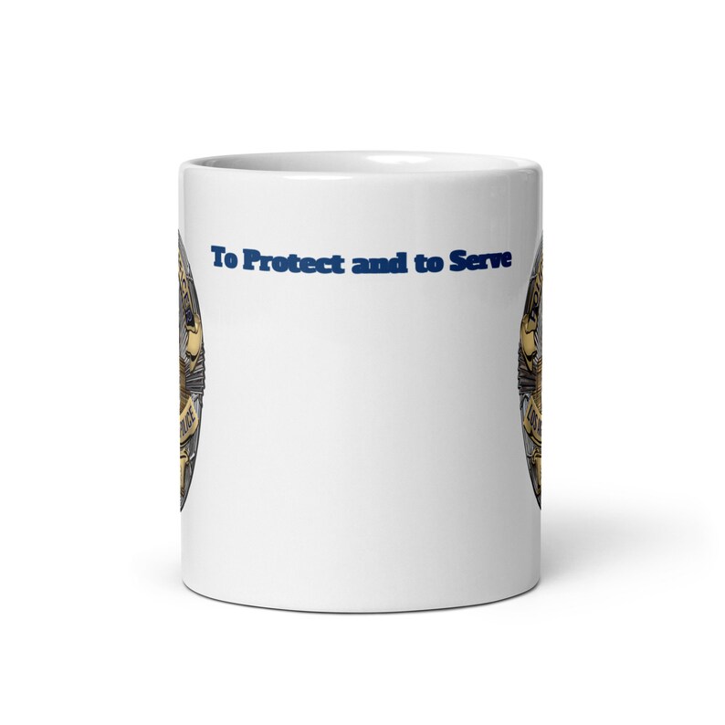 LAPD Motto and Badge "to Protect and to Serve" White Glossy Mug - 3 ...