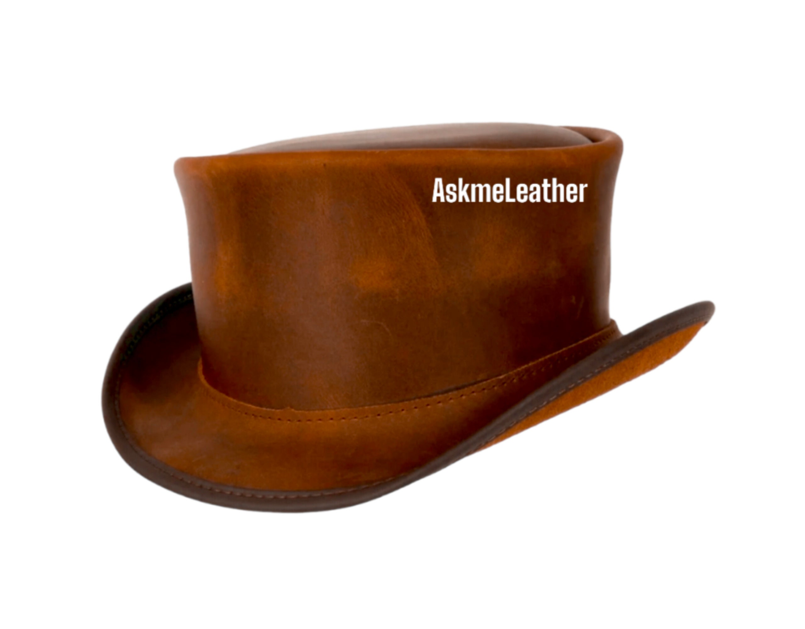 Leather Top Hat Steampunk Top Hat Brown Top Hat Handmade With 100% ...