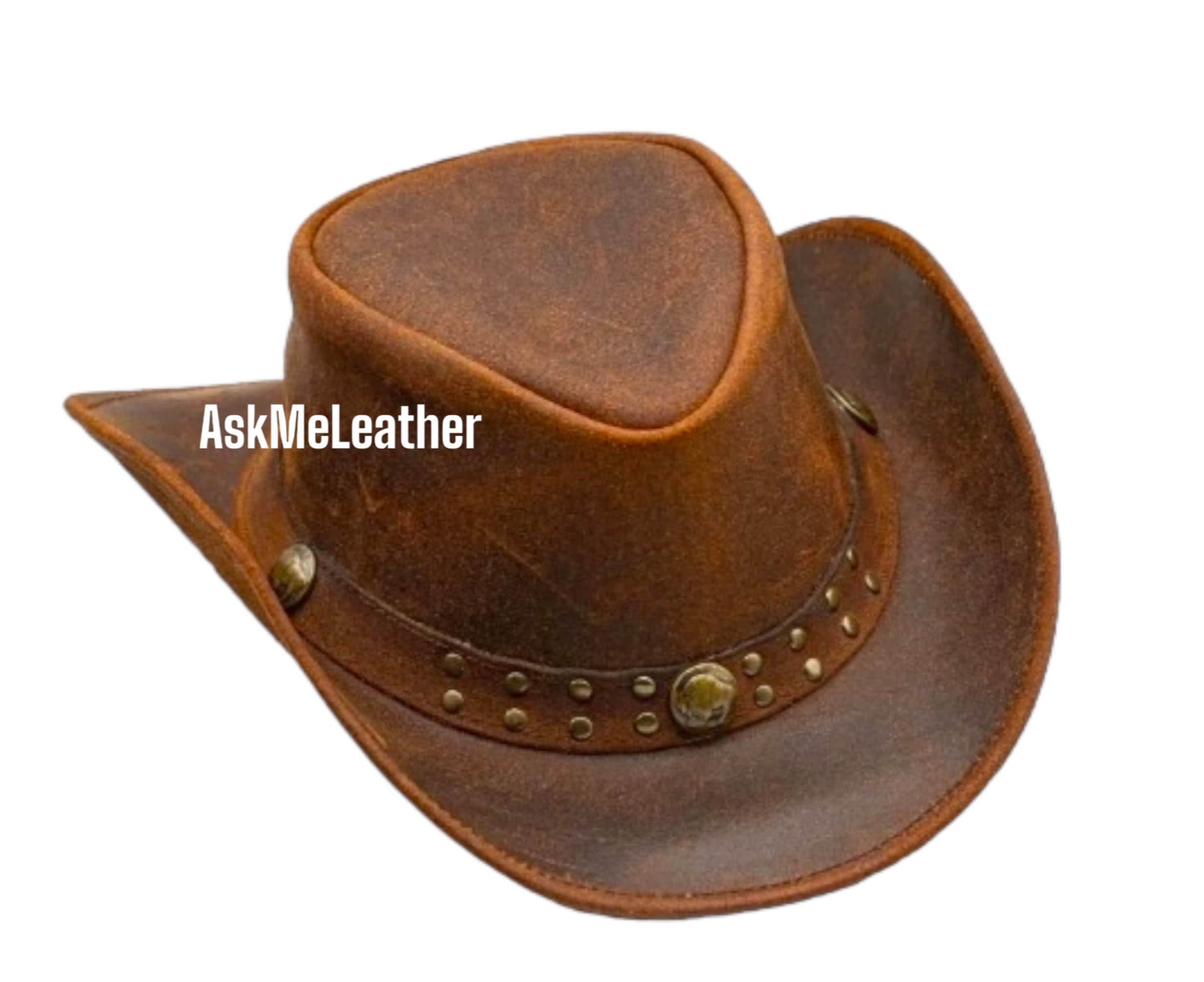 Leather Cowboy Hat Australian Cowboy Hat Handmade Real Leather Cowboy ...