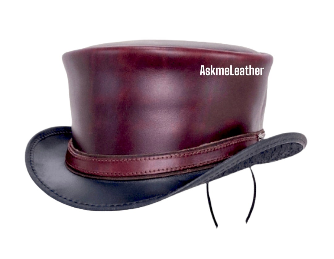 Leather Top Hat Leather Band Maroon Top Hat Handmade With 100% Cowhide ...