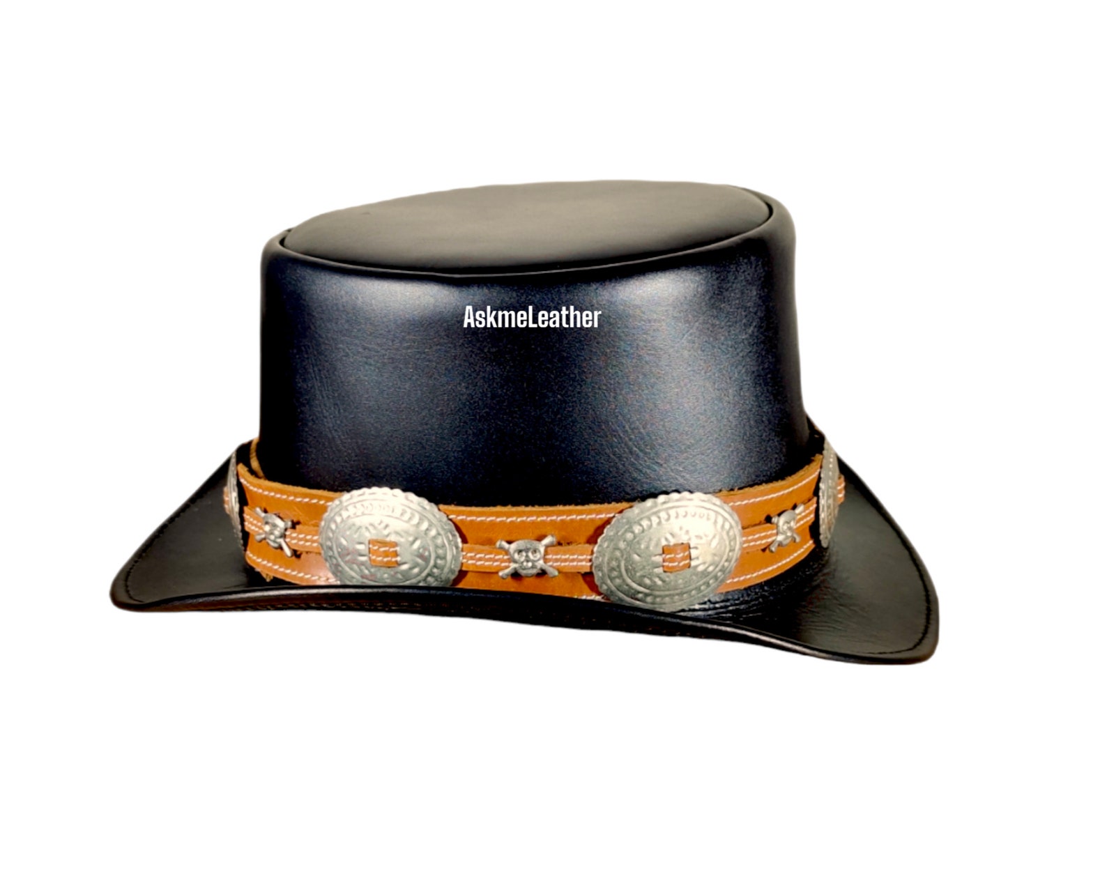 Leather Top Hat Conchos Band Style Rocker Style Black Top - Etsy