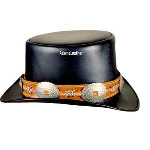 Leather Top Hat Conchos Band Style - Rocker Style Black Top Hat ...