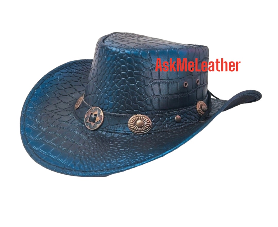 Handmade Leather Cowboy Hat: Crocodile Print Australian Style - Etsy