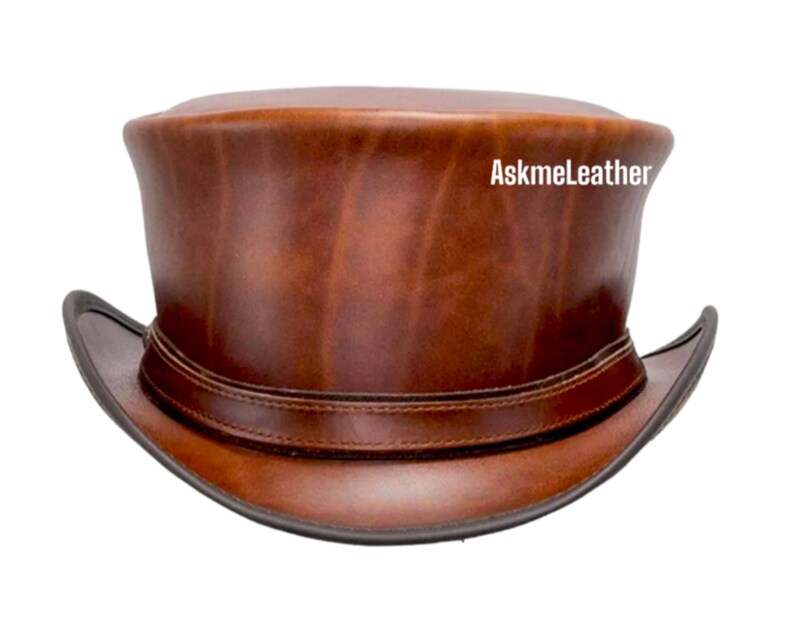Leather Top Hat Distressed Leather Band Style Brown Top Hat Handmade ...