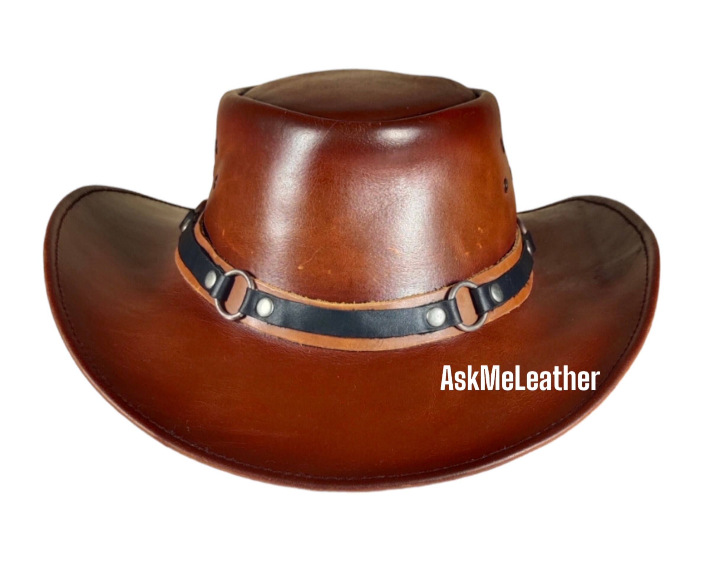 Leather Cowboy Hat Australian Cowboy Hat SR2 Band Handmade Real Leather ...