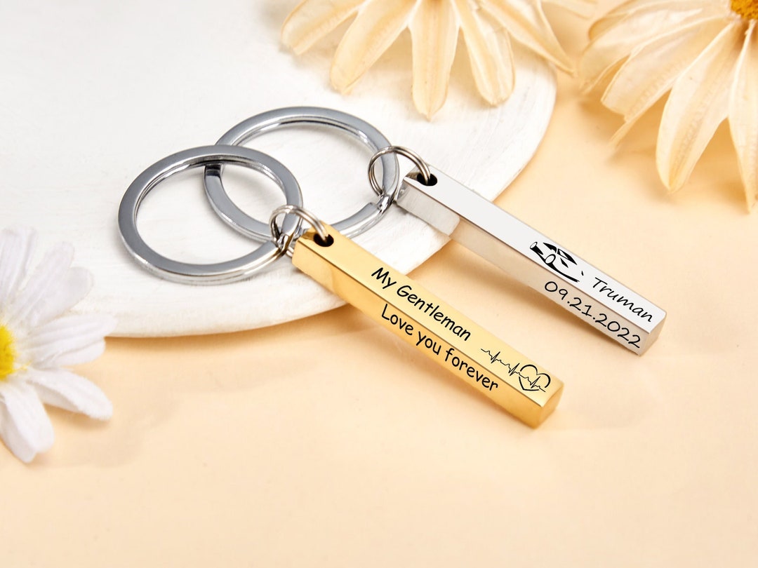 Personalized Keychain Metal Engraved Keychain Engraved Key Chain Custom Men's Bar Keychain Gift ...