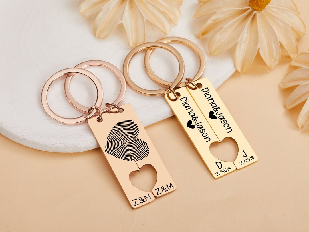 Custom Couple Heart Keychain,personalized 2pcs Heart Keychain,engrave ...
