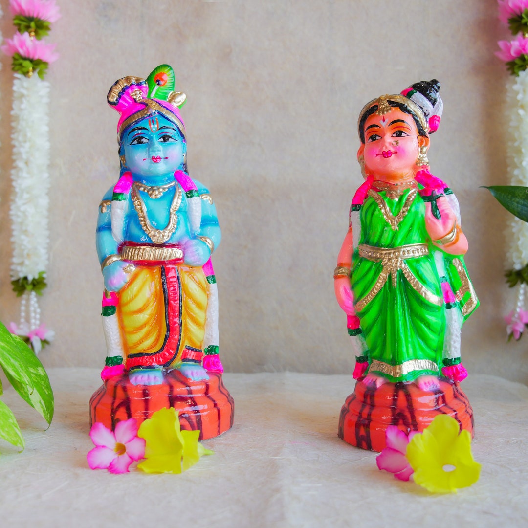 Navaratri Golu Dolls Krishna and Andal, Handmade and Hand-painted in ...