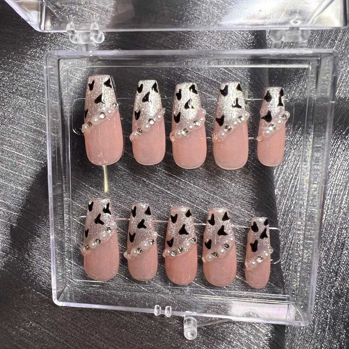 Leopard Print French Tip Nails Rhinestone Nails - Etsy