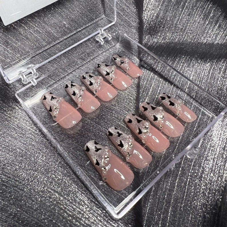 Leopard Print French Tip Nails Rhinestone Nails - Etsy