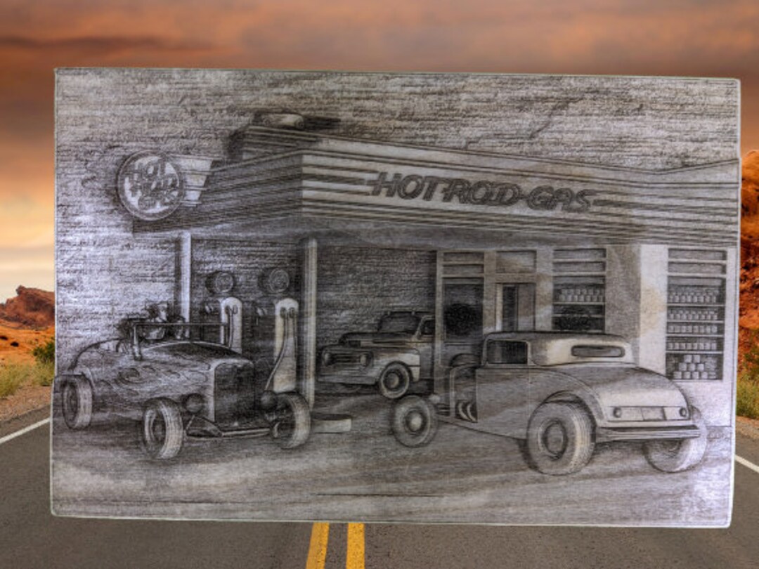 Hot Rod Laser Engraving, Vintage, Classic Cars, Gas Station, Laser ...