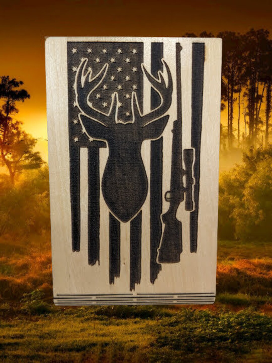 Laser Engraved Deer With American Flag - Hunter Gift - Etsy