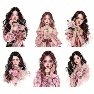 Pink Chic Flower Lady Printable Sticker Digital Clipart Journaling ...