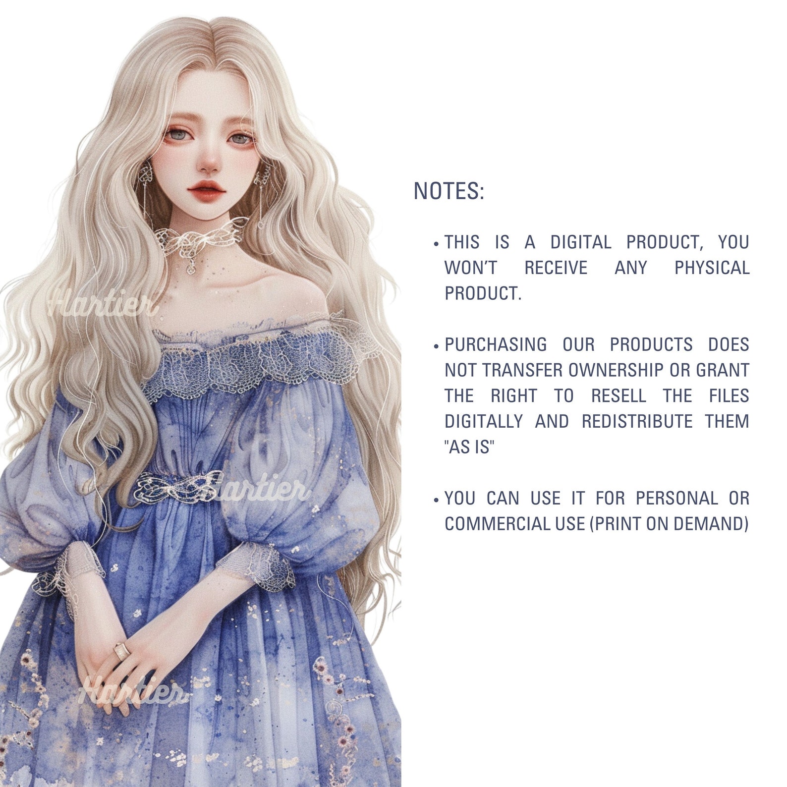 Blue Victorian Lady Renaissance Printable Sticker Digital Clipart ...