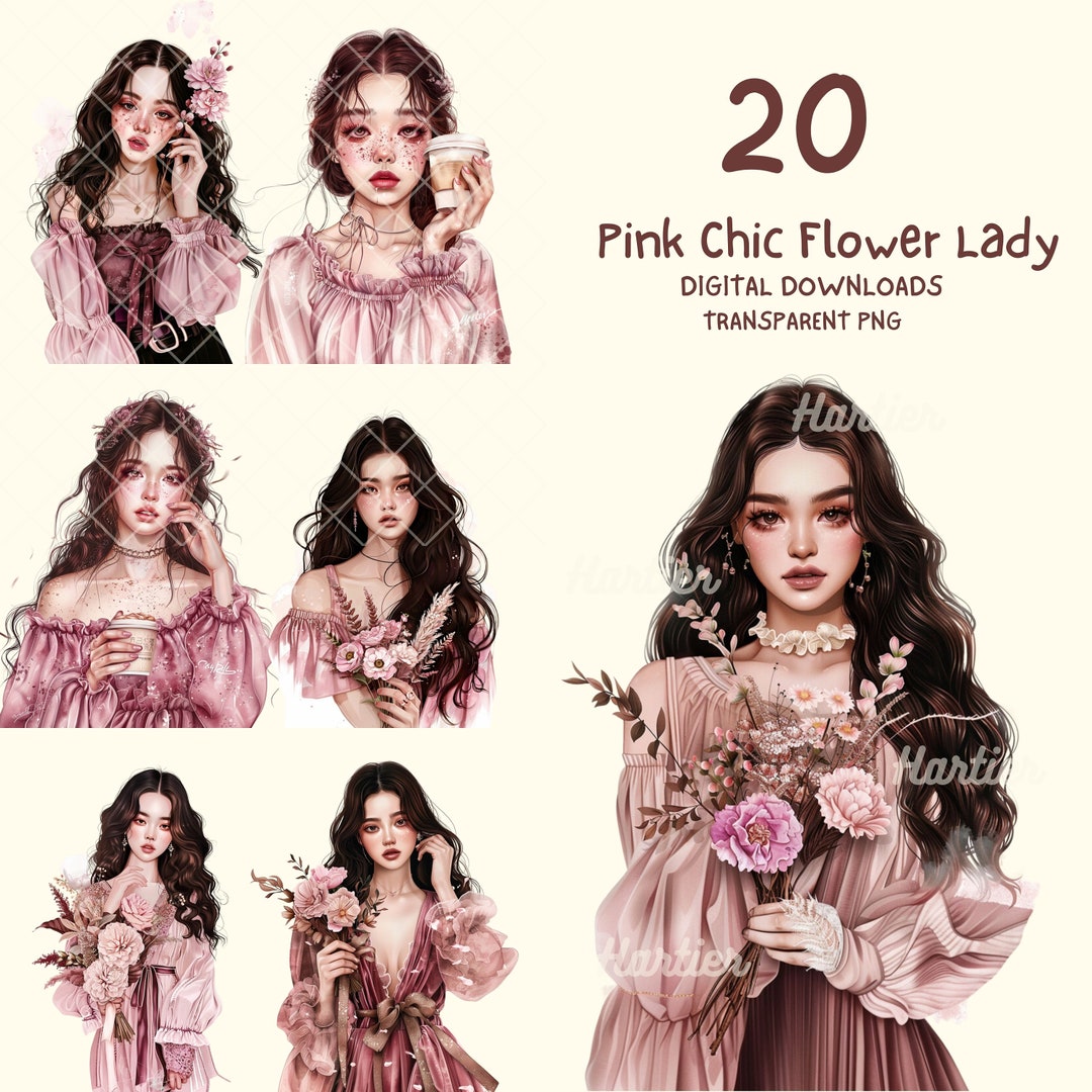 Pink Chic Flower Lady Printable Sticker Digital Clipart Journaling ...