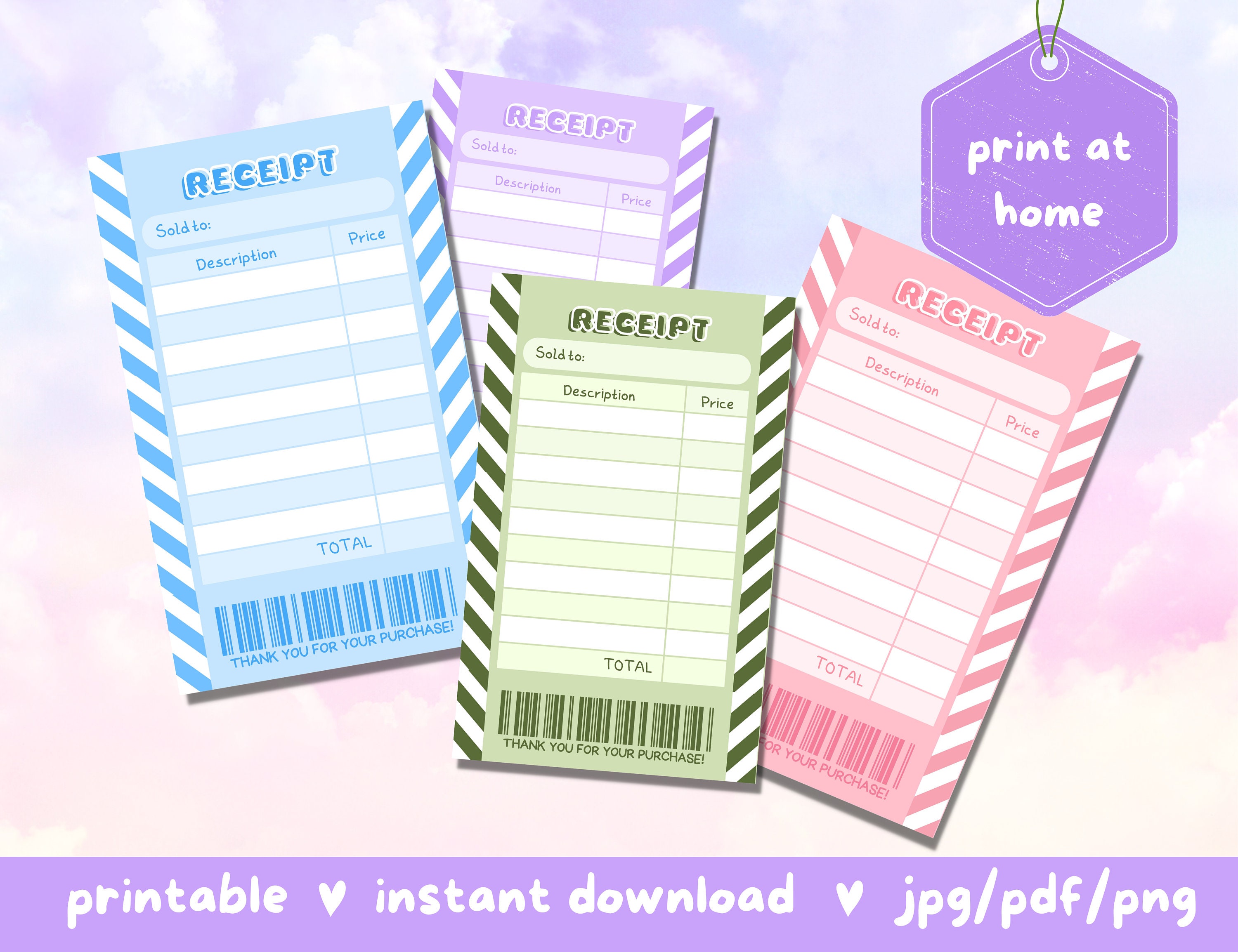 Kawaii Pastel Receipt | Pastel Printable Receipt | Printable Receipt ...