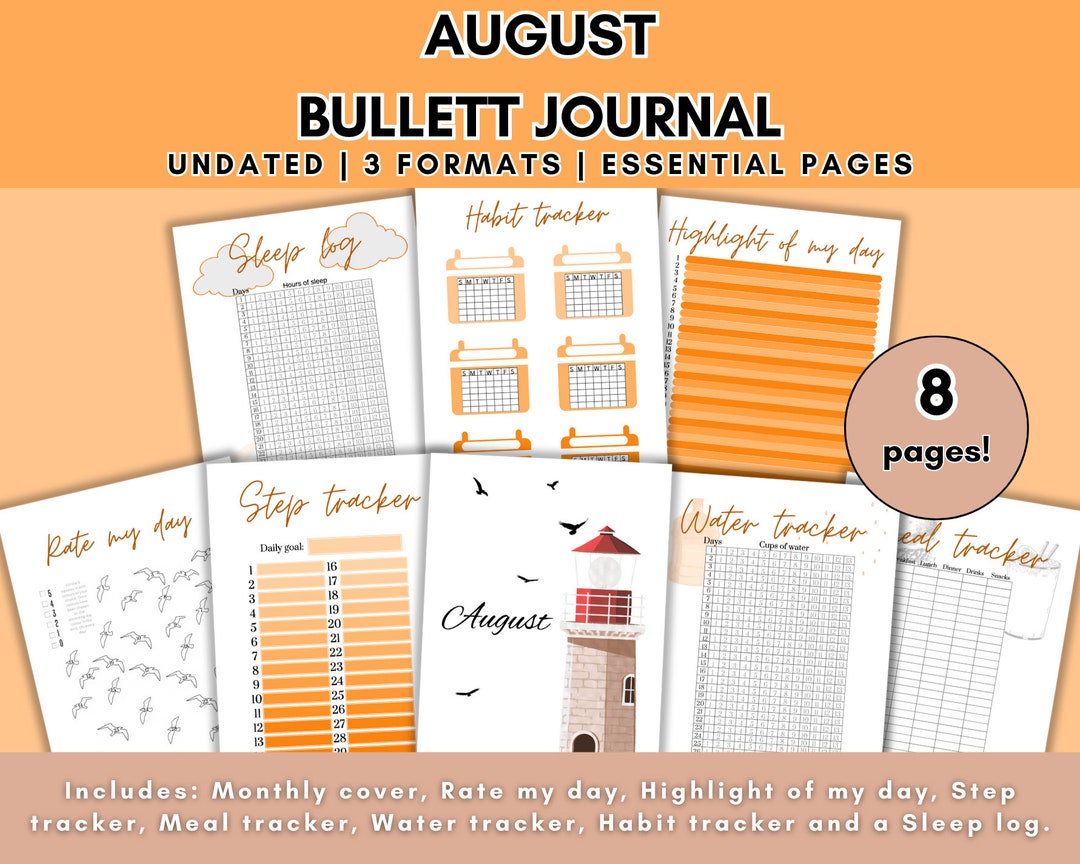Undated August Planner | August Template | Bullett Journal | Pdf ...