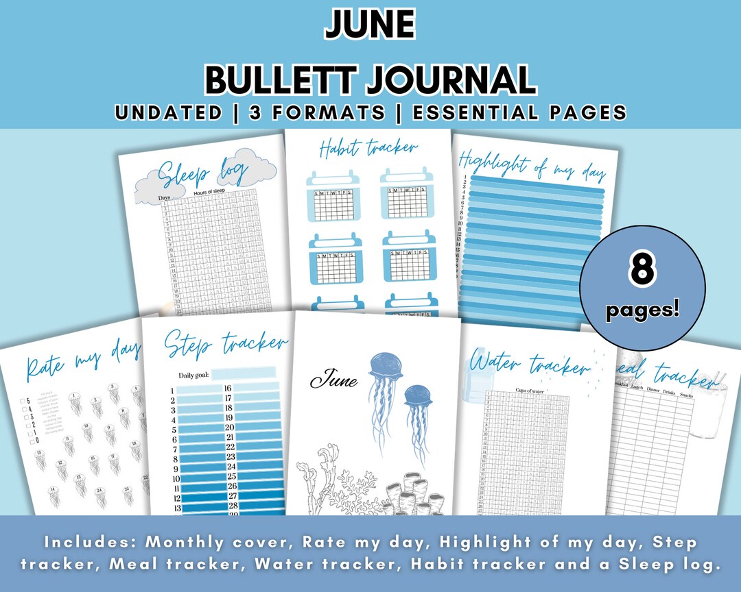 Undated June Planner | June Template | Bullett Journal | Pdf | Digital ...