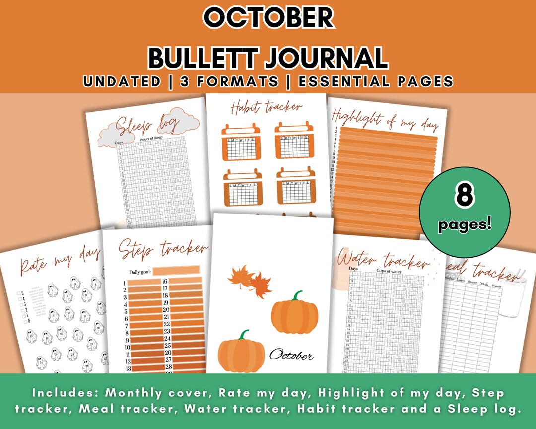 Undated October Planner | October Template | Bullett Journal | Pdf ...