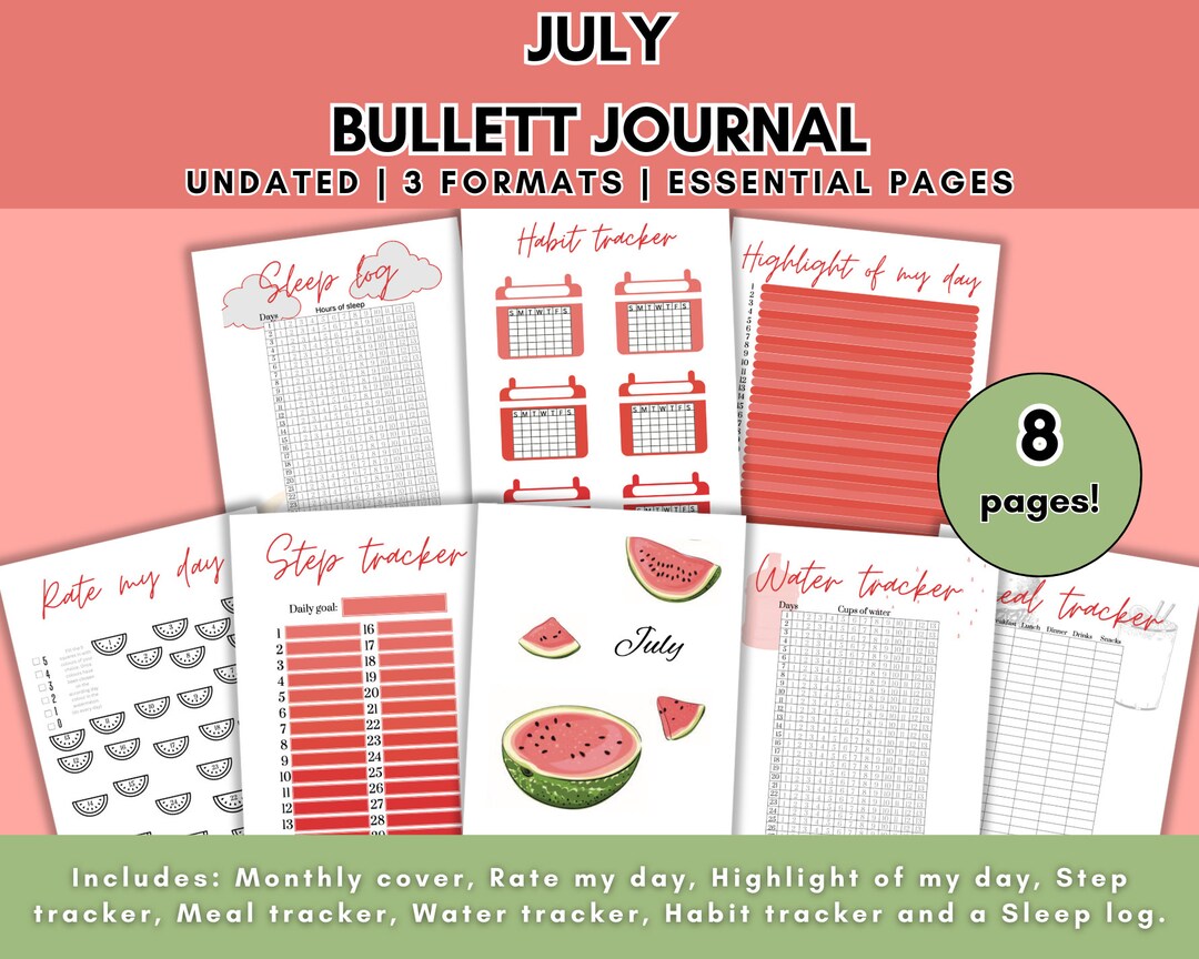 2024 + Undated July Planner | July Template | Bullett Journal | Pdf ...