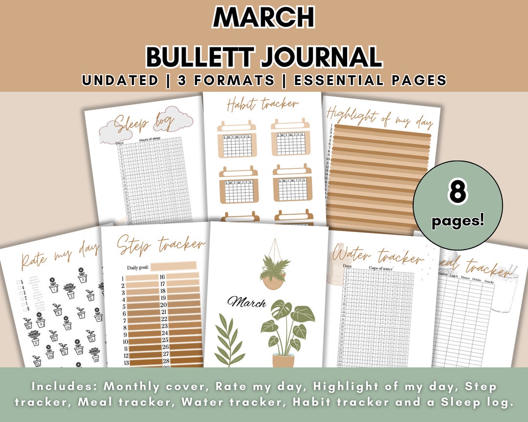 Undated March Planner | March Template | Bullett Journal | Pdf ...