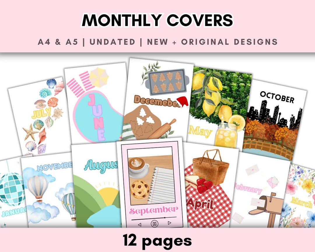 Undated Monthly Calendar Covers|plain Print|bullett Journal|printable ...