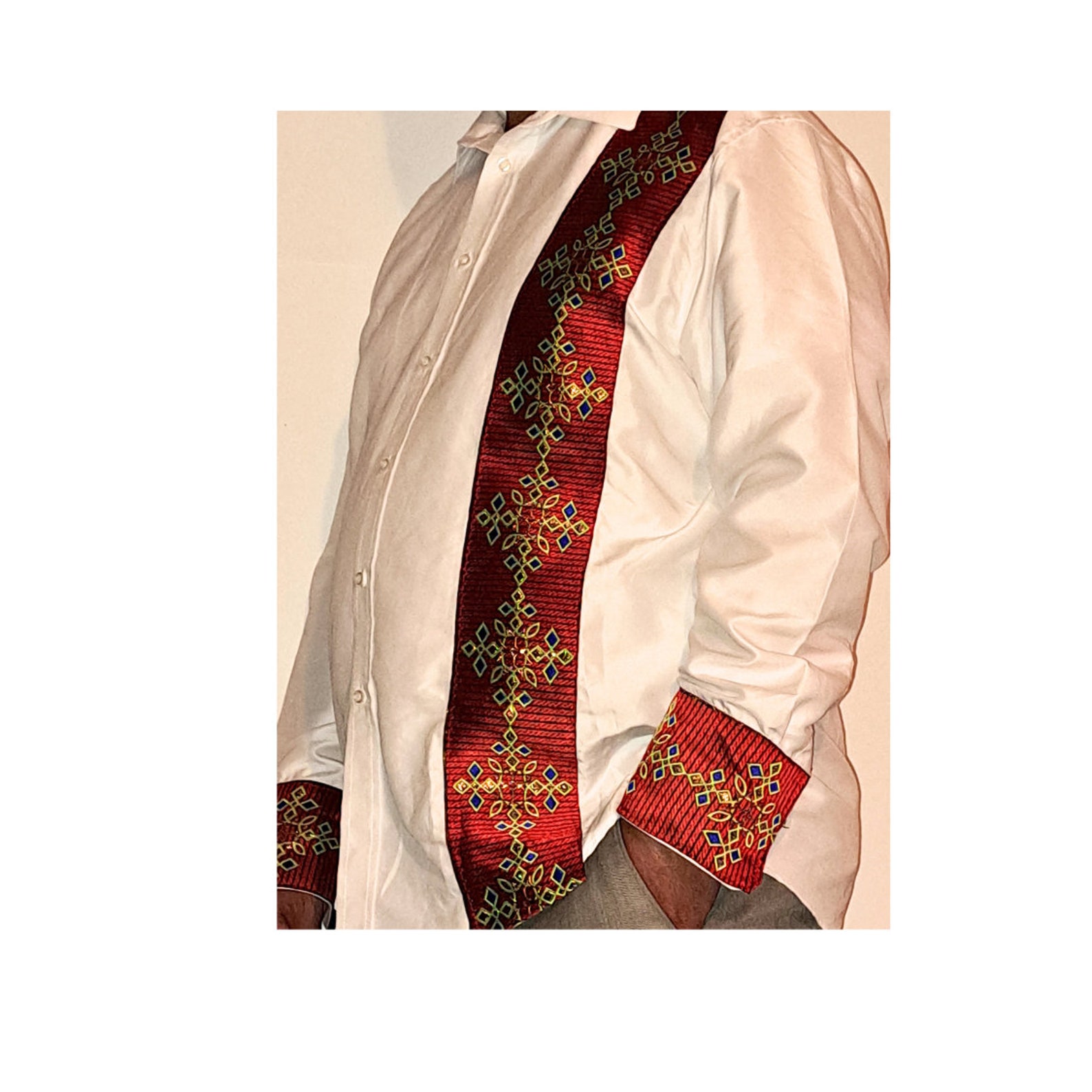 Ethiopia Tibeb Men's Dress Shirt With Red Cross Pattern - Etsy