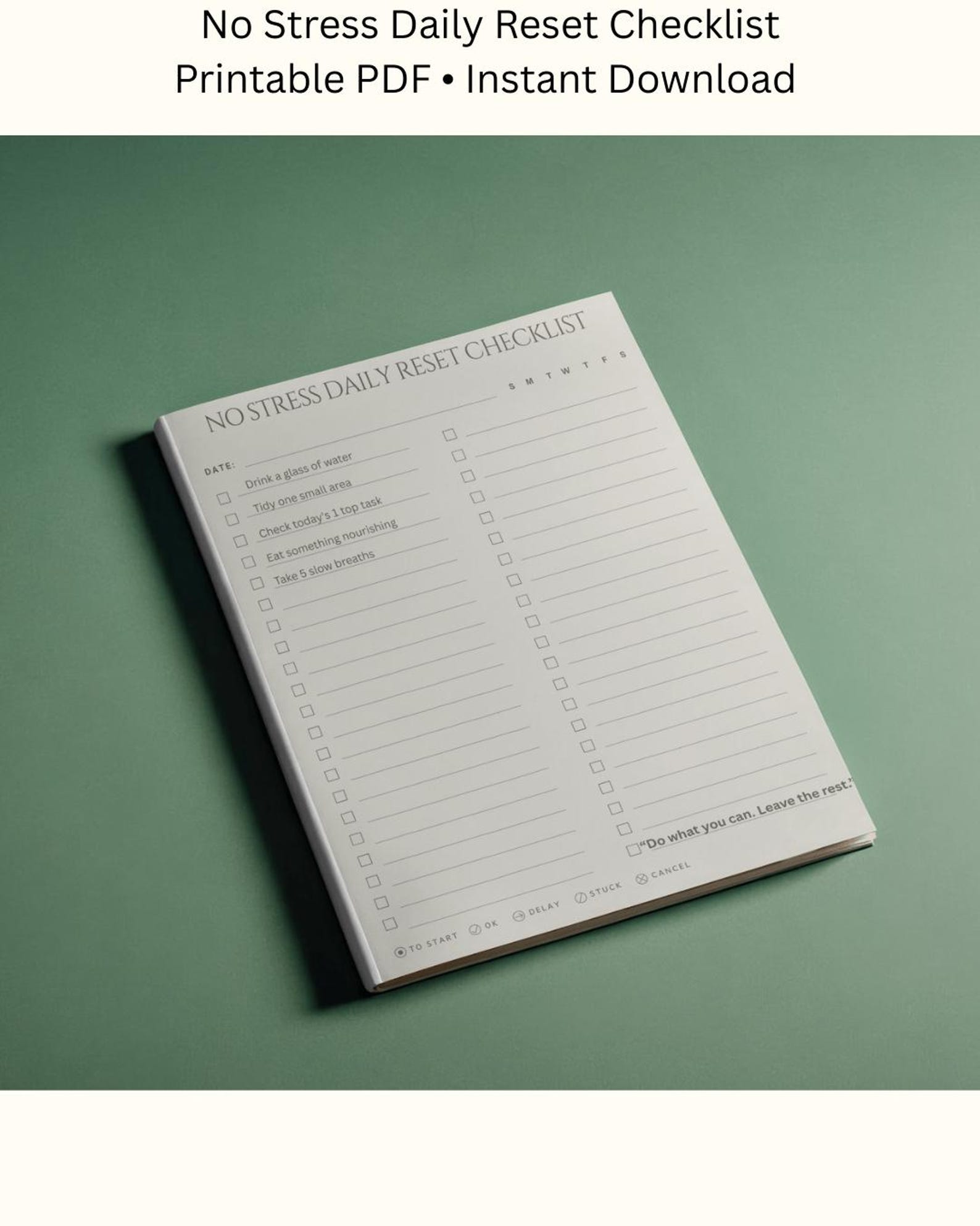 Daily Reset Checklist Printable: No Stress To-do List (PDF) - Etsy