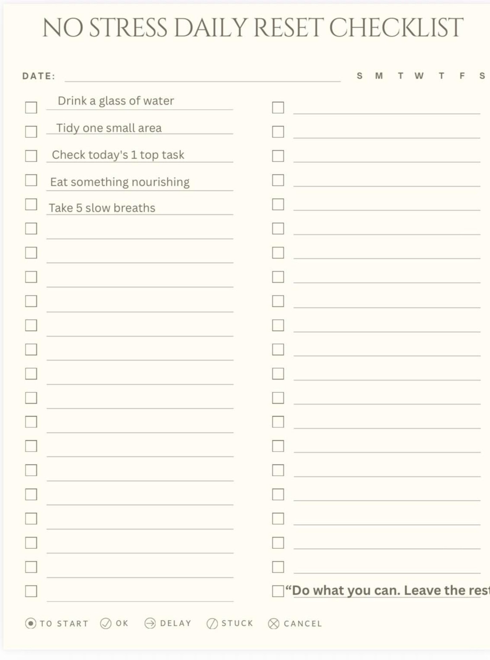 Daily Reset Checklist Printable: No Stress To-do List (PDF) - Etsy
