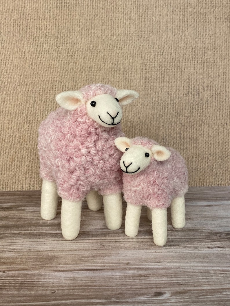 Needle Felted Pink Sheep Ewe and Lamb - Etsy