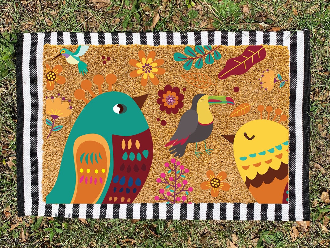Funny Cartoon Birds Mat, Lovely Birds Door Mat, Welcome Door Mat ...
