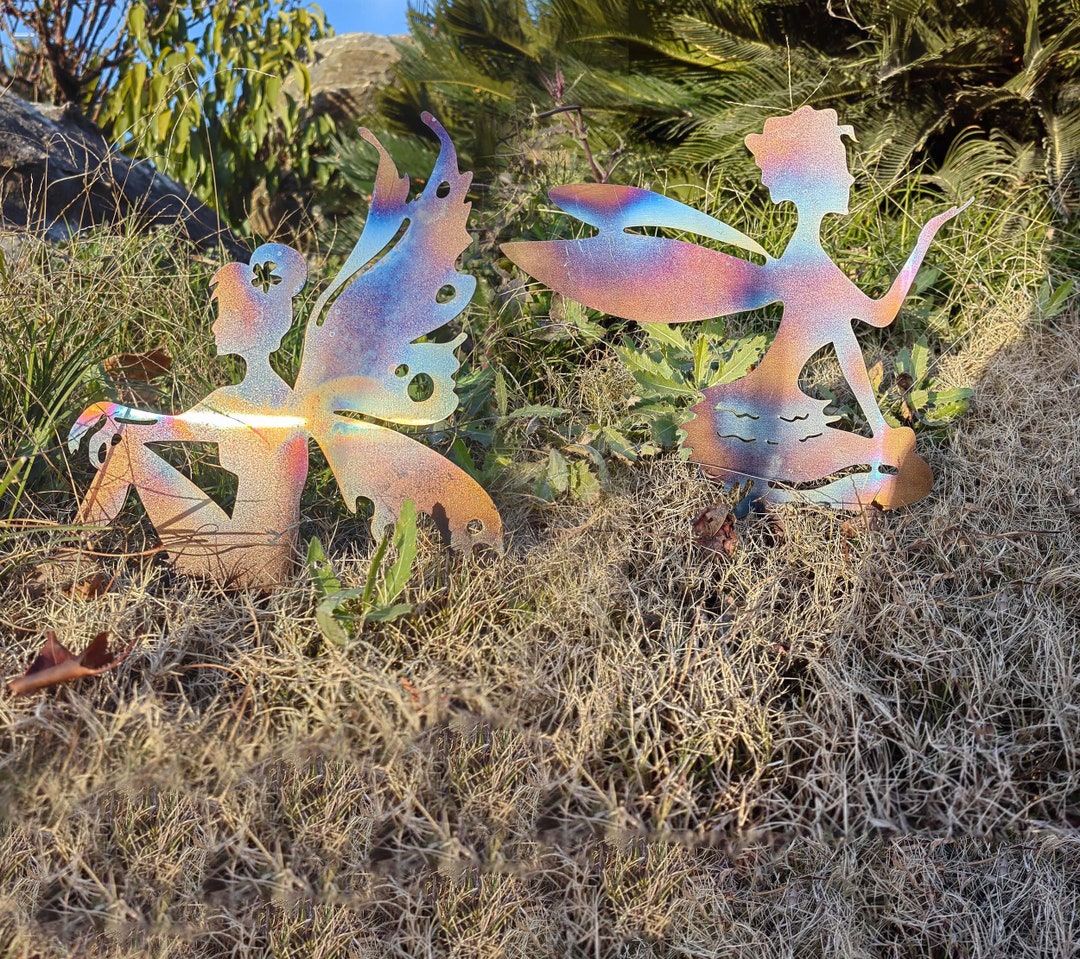 Flamed Colorful Fairy Metal Stake Decor, Indoor Planter Outdoor Garden ...