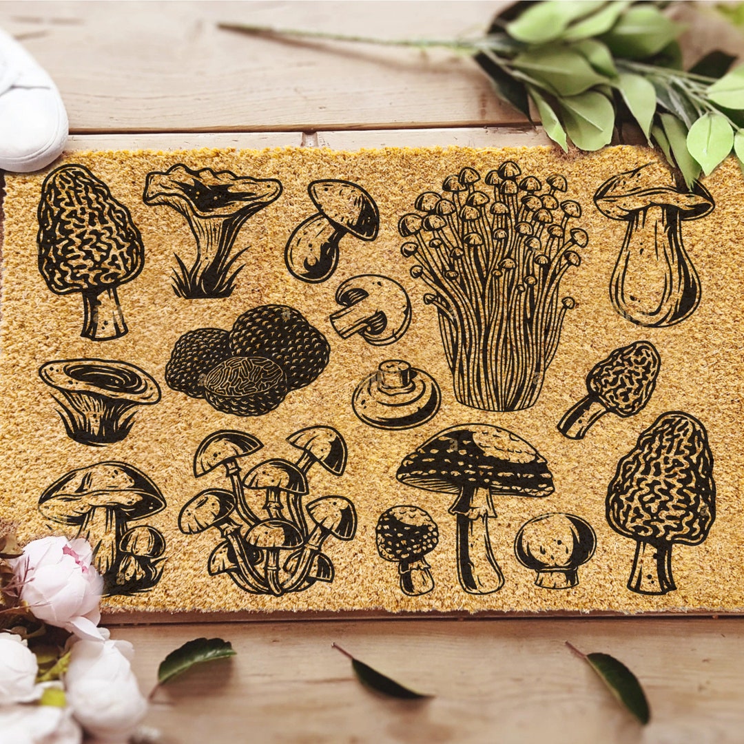 Mushrooms Door Mat, Forest Plants Cute Mat Gift, Door Welcome Mat ...