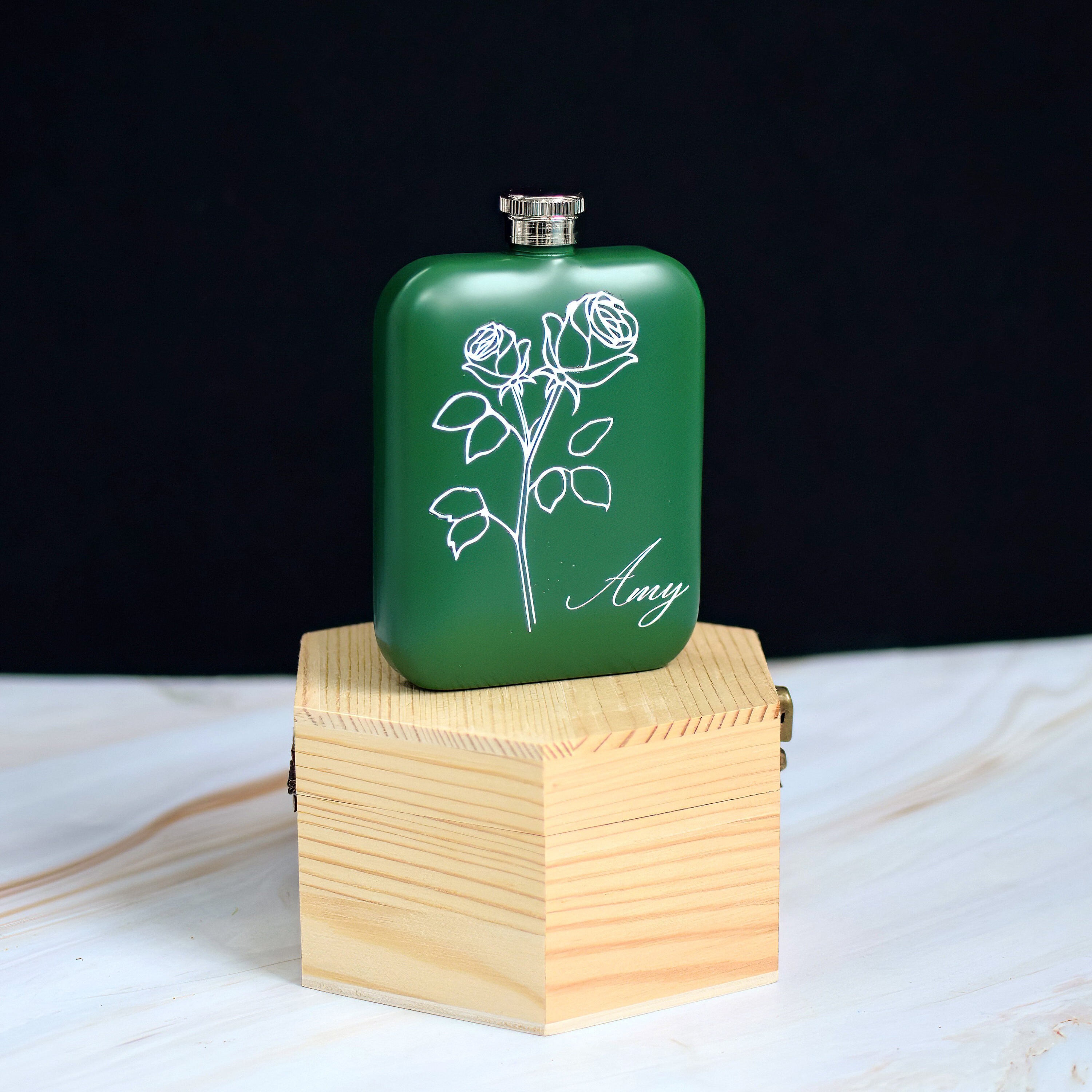 Personalized Birth Flower Flask Flower Design Liquor Flask - Etsy