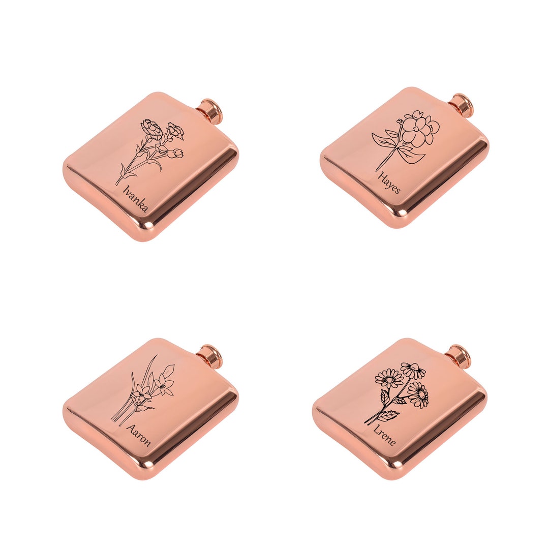 Personalized Birth Flower Flask Flower Design Liquor Flask - Etsy