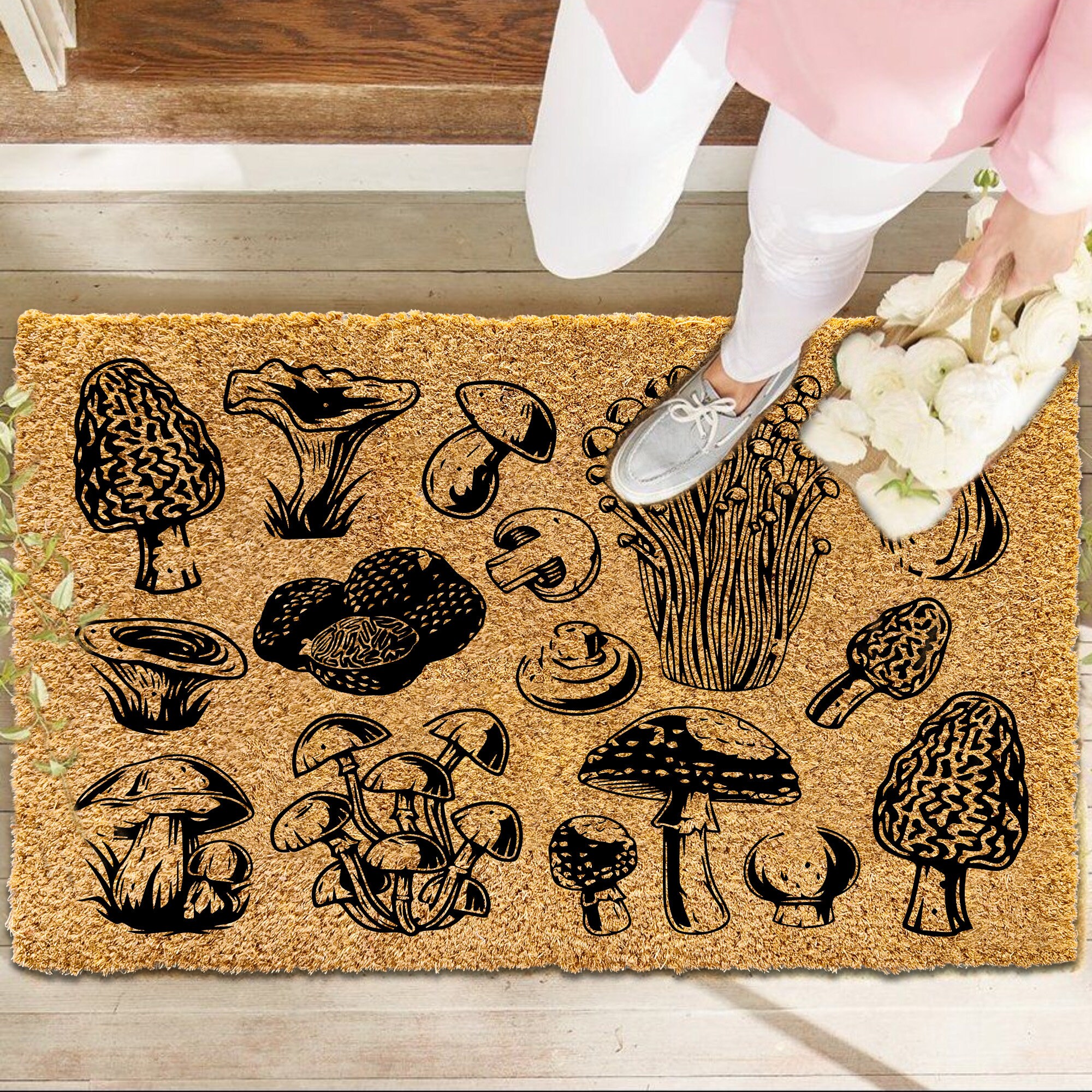 Mushrooms Door Mat, Forest Plants Cute Mat Gift, Door Welcome Mat ...