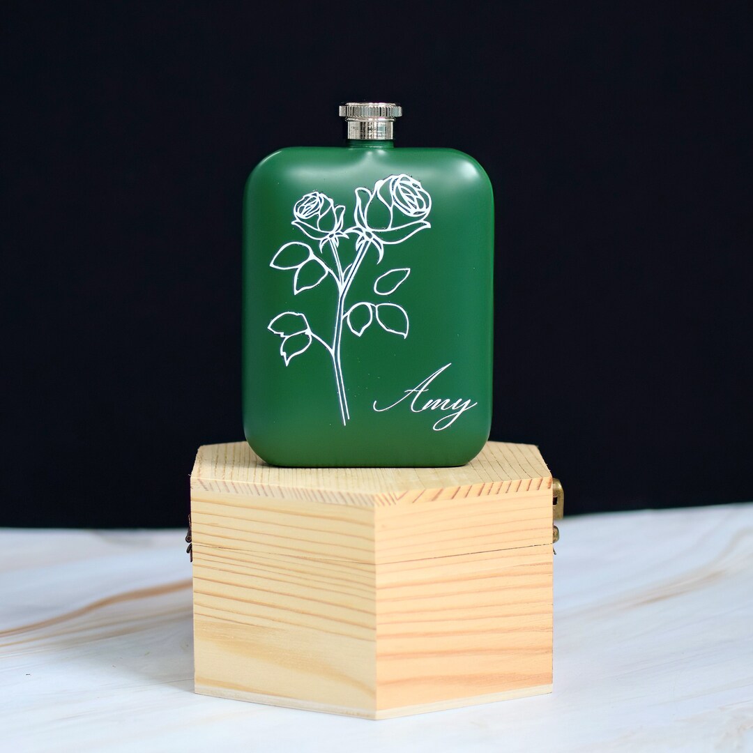 Personalized Birth Flower Flask, Flower Design Liquor Flask, Hip Flask ...